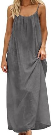 Generic Robe longue d&eacute;contract&eacute;e &agrave; bretelles spaghetti pour femme - Dos nu - Coupe ample et fluide avec poches - Couleur unie - Pour l&eacute;t&eacute;, la plage, les vacan