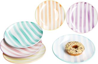 MamboCat Beach Pastello Stripes 6er Set Kuchenteller I Steingut-Frühstücksteller mit Pastell Streifen für 6 Personen I kleine Teller für Salat, Dessert, Finger