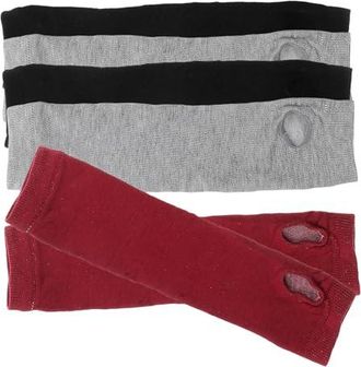 Garneck 3 paires Mitaines Longues Fines sans Doigts Coton Tricot&eacute; Manchons Bras Chauds et Respirants pour Femmes Protection Printemps-automne Lot de Noir Gris