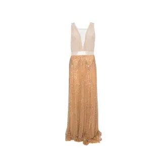 Elisabetta Franchi Femme, Robes, Beige, Taille: 40 FR 610 Abito Lungo C/paillettes