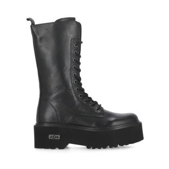 Cult Femme, Chaussures, Noir, Taille: 41 EU Bottes Noires en Cuir avec Lacets Avant