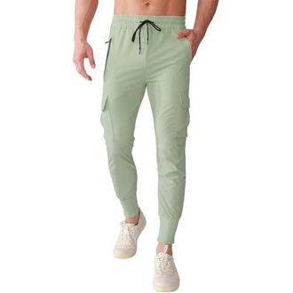 Generic Pantalon de jogging pour homme - Pantalon de sport avec poches - Stretch tiss&eacute; - Pour la course &agrave; pied - Bas de jambe - Cordon de serrage, Vert clair.