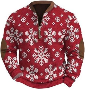 Generic Chandails pour homme - Pull Père Noël amusant - Imprimé de Noël - Manches longues - Fermeture éclair - Haut de Noël décontracté pour les vacances dhiv