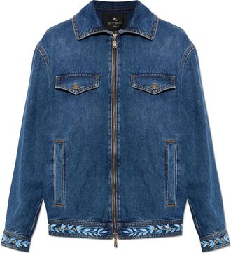 Etro Femme, Vestes, Bleu, Taille: 38 FR Veste en jean avec broderie et zip