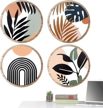 Generic Boho Art Wall Decor - 4 St&uuml;ck Holz B&ouml;hmische Wandornamente, Minimalistisches Haus Schlafzimmer Wohnzimmer | Rustikale Innen-Au&szlig;enveranden Garten Deko 