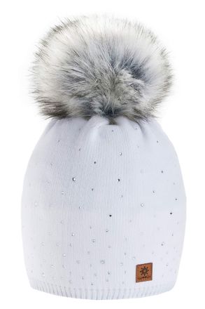morefaz morefaz Wurm Winter Strickm&uuml;tze M&uuml;tze Damen Kristalle Kiesel mit Gro&szlig;e Bommel Pompon l SKI (White) (MFAZ Ltd)