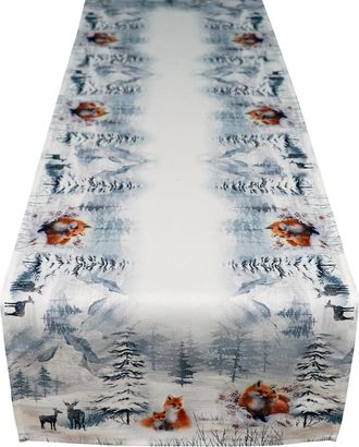 Matches 21 Tischläufer Weihnachten 40x140 cm Fuchs, Hirsch im Winterwald - Weihnachtstischläufer als Tisch-Deko
