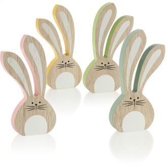 Com-Four 4X Deko-Aufsteller Hase - Osterdekoration zum Hinstellen aus Holz - Osterhase in bunten Farben - Holzdeko (4 Stück - Hasen bunt)