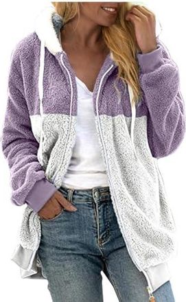 Generic Sweat à capuche en polaire pour femme - Tendance - Décontracté - Poche zippée - Pour lextérieur et lhiver, violet, XL