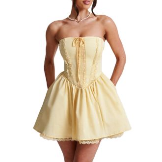 Generic Felcia Damen Elegantes &auml;rmelloses Minikleid mit O-Ausschnitt und Spitzenbesatz Sommerkleid mit R&uuml;ckenfreier A-Linie Korsettkleid f&uuml;r Party und Cocktai