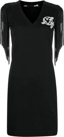Love Moschino Femme, Robes, Noir, Taille: 40 FR Robe &agrave; col en V avec manches &agrave; franges