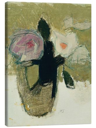 Posterlounge Rote Rosen in einer Vase Leinwandbild von Helene Schjerfbeck 50 x 70 cm Gr&uuml;n Wandbilder Wanddeko