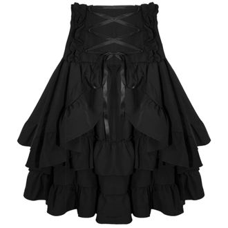 Feoya FEOYE Damen Gothic Rock Mittelalter Midirock Vintage Stufen R&uuml;schen Rock Kurz Steampunk Rock Kordelzug Lolita Rock f&uuml;r Halloween Karneval Schwarz XXL