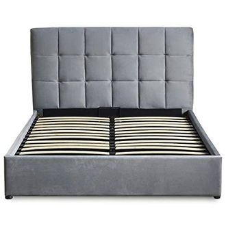 Menzzo Lit Double Luftani avec sommier relevable 180x200cm Velours Argent