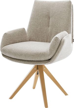 DELIFE Esszimmerstuhl Clea-Flex Holzgestell kantig Natur Webstoff Soft Beige 180&deg; drehbar