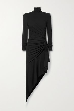 Alexandre Vauthier Asymmetrisches Midikleid Aus Stretch-jersey Mit Raffungen Und Stehkragen - Schwarz