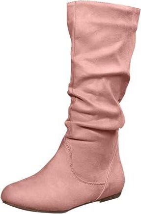 Generic Bottes montantes pour femme - En daim - Couleur unie - Bottes mi-mollet - Bottes plates en similicuir - Pour lautomne et lhiver, rose, 38.5 EU