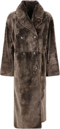 Yves Salomon Femme, Manteaux, Brun, Taille: 40 FR Manteau long en shearling double boutonnage