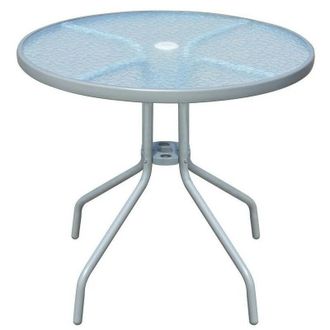 Les Tendances Table de jardin ronde verre tremp&eacute; et m&eacute;tal gris Ronna