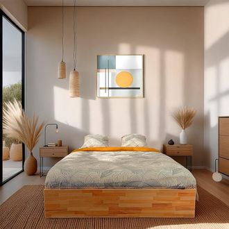 Weber Industries Bett mit Bettkasten, 140 x 200 cm, Ben + Lattenrost/massives Buchenholz, geölt