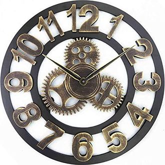 Khiry KHiry Tr&egrave;s Grande Horloge Murale d&eacute;corative en Fer forg&eacute;, Quartz Silencieux, Engrenages industriels, Chiffres en m&eacute;tal Rustique Noir, rouage Steampunk