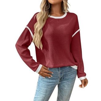 Generic Pull pour femme - Patchwork - Couleur contrast&eacute;e - Manches longues - Coupe ample - Confortable - Doux - Col rond - Pour le quotidien, les loisirs, les