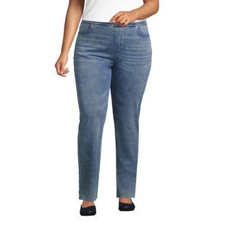 Lands End Mid Waist Straight Knit Jeans, Damen, Gr&ouml;&szlig;e:56-58 plus, Blau, Baumwoll-Mischung/Polyester-Mischung, by Lands End