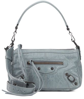 Balenciaga Womens Shoulder Bag Le City Moto Mini Grey Leather Lambskin