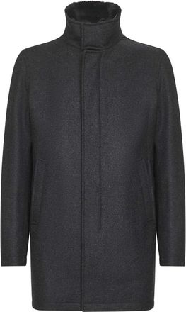 Herno Homme, Vestes, Noir, Taille: XL Manteau Gris en Laine avec Col en Fausse Fourrure