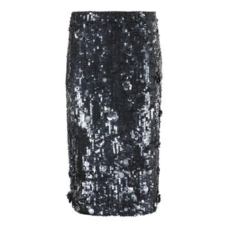 P.A.R.O.S.H. Blauer Pailletten-Midirock mit floralen Applikationen - - Skirts - Damen - Blau - S