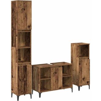 vidaXL Badezimmerm&ouml;bel-Set mit Regal 3 pcs Altholz Holzwerkstoff vidaXL