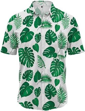 Keephen Feuilles Impression 3D Boutonn&eacute;e Chemise pour Femmes Hommes Nouveaut&eacute; Hawaiian Chemises Manches Courtes Plage Aloha Chemise
