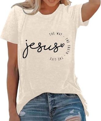 Generic T-shirt imprim&eacute; pour femme - T-shirt ample &agrave; col rond, beige, XL