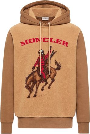 Moncler Moncler Horse Jacquard Teddy Hoodie, Men, Brown, Size: Xl