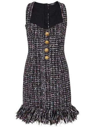 Balmain robe courte en tweed &agrave; boutons strass&eacute;s - Noir