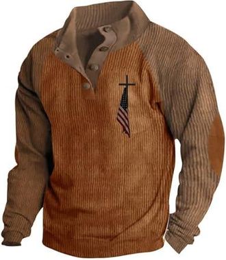 Generic Sweatshirts pour hommes - Printemps Automne et Hiver Jour de lindépendance Décontracté Mode Doux et Confortable Petit Imprimé Manches Longues Bouton S