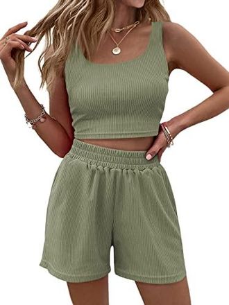 ORANDESIGNE Ensemble Femme Ete Chic Elegant Débardeur Crop Top + Short De Jogging Costume 2 Pièces Décontracté Vetement Survetement Tenue de Sport Ensemble Fitnes