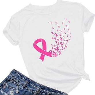 Generic Octobre Rose Tee Shirt Femme Tee Shirt Octobre Rose Cancer du Sein T-Shirts à Manches Courtes Noeud Femme Mode Décontracté Col Rond Tops
