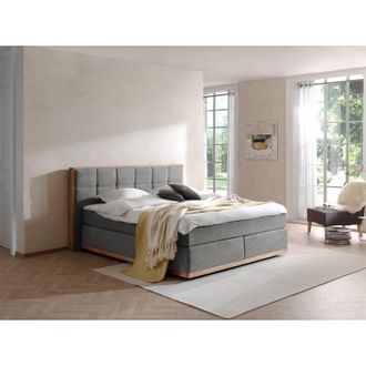 Naturoo home24 Boxspringbett Levana 180 x 200cm Microfaser Grau/Dunkelgrau Doppelmatratze H3/H4 Eiche