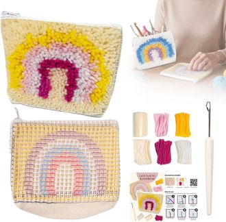 Generic DIY-H&auml;kel-Teppichherstellungsset, Kn&uuml;pfhaken-Teppich-Kit Mit Halbfertiger Netztasche, Farbigem Garn Und Haken, DIY-Basteltaschen-Material-Kit for Anf&auml;