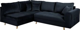 Norrwood home24 Ecksofa Meyford Blau Samt Ravi 230 x 85 x 160cm Ottomane davorstehend links ohne Hocker Skandi