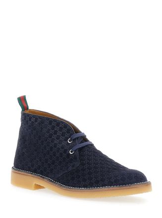Gucci Mens Blue Ankle Boots With Web Detail Calf