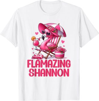 BDAZ Flamazing Shannon Pink Flamingo Tropical Beach Scene Damen T-Shirt