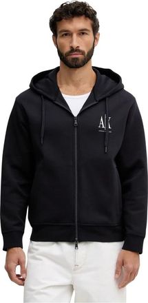 A|X Armani Exchange Sweat &agrave; capuche zipp&eacute; int&eacute;gral en coton stretch bonded avec logo Icon - Homme - Sweatshirts et sweats &agrave; capuche - Bleu - Taille: 2XL