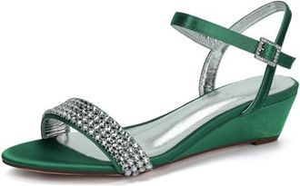 Generic Chaussures De Mariage Sandales Compensées Strass Élégance Et Confort Eté Talon Mariée Soirée Chaussures Femmes 4Cm,Vert,36 EU