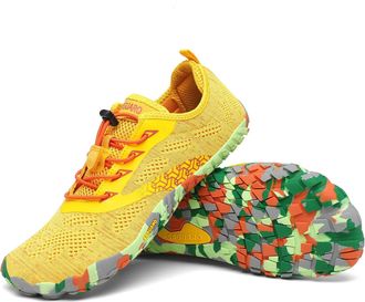 Saguaro Barfußschuhe Herren Damen Fitnessschuhe mit Zehen Sohle Bequem Atmungsaktiv Sport Traillaufschuhe rutschfest Leight Laufschuhe Outdoor Goldene 38 EU