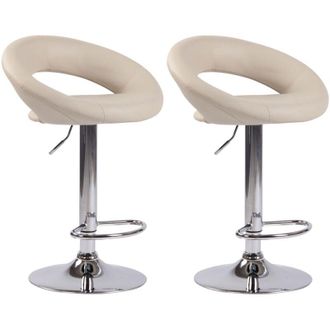 Clp Lot de 2 Tabourets de bar Olinda en similicuir hauteur r&eacute;glable et si&egrave;ge pivotant Cr&egrave;me Chrome