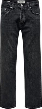 Only & Sons Jean Coupe Droite pour Un Style Intemporel, Couleurs:Noir, Taille de Pantalon:30W / 32L, Longueur de Jambe:L32