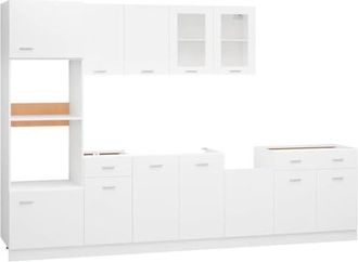 vidaXL Ensemble de 7 Meubles de Cuisine Lyon en Bois ding&eacute;nierie Blanc