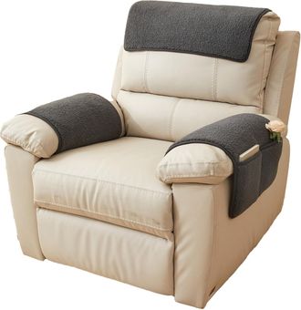 Generic Lammflausch-Armlehnen- und Kopfstützenbezug-Set für Sofa und Sessel, rutschfest, Dicke Schonbezüge mit 2 Seitentaschen, Möbelschutz für Couch und Sess